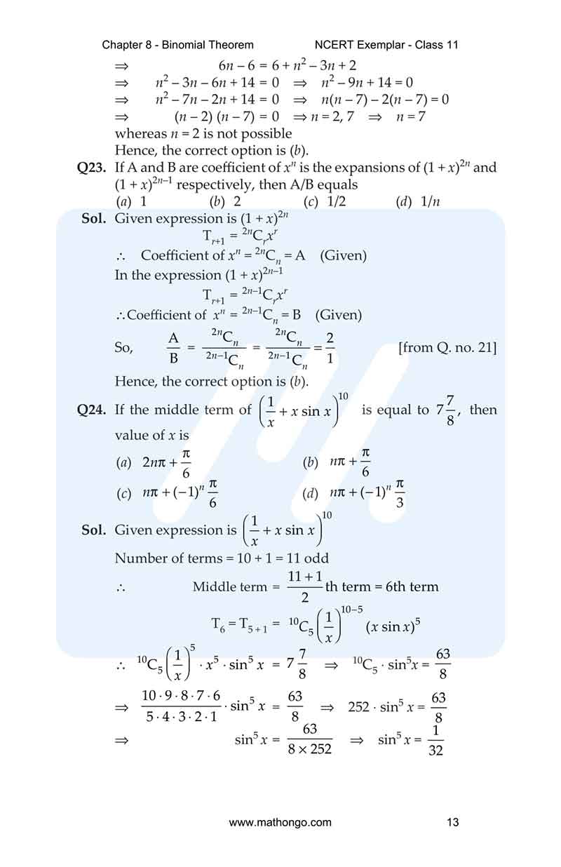 NCERT Exemplar for Class 11 Maths Chapter 8 – MathonGo