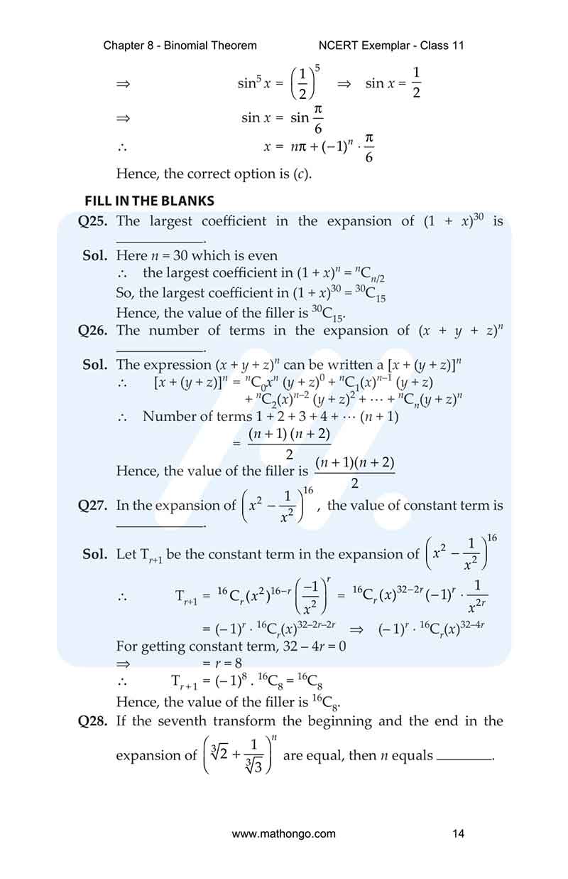 NCERT Exemplar for Class 11 Maths Chapter 8 – MathonGo