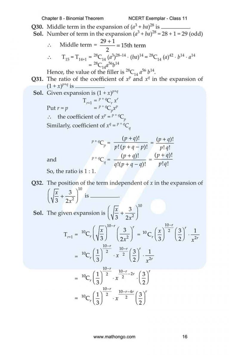 NCERT Exemplar for Class 11 Maths Chapter 8 – MathonGo