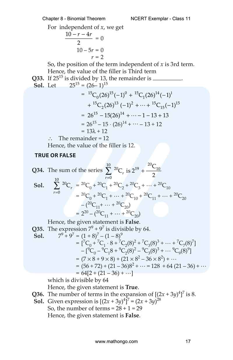 NCERT Exemplar for Class 11 Maths Chapter 8 – MathonGo
