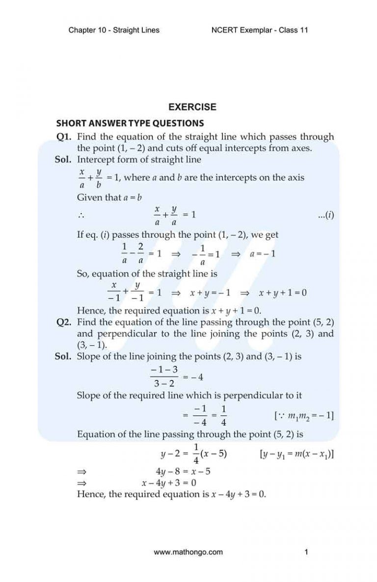 NCERT Exemplar for Class 11 Maths Chapter 10 – MathonGo