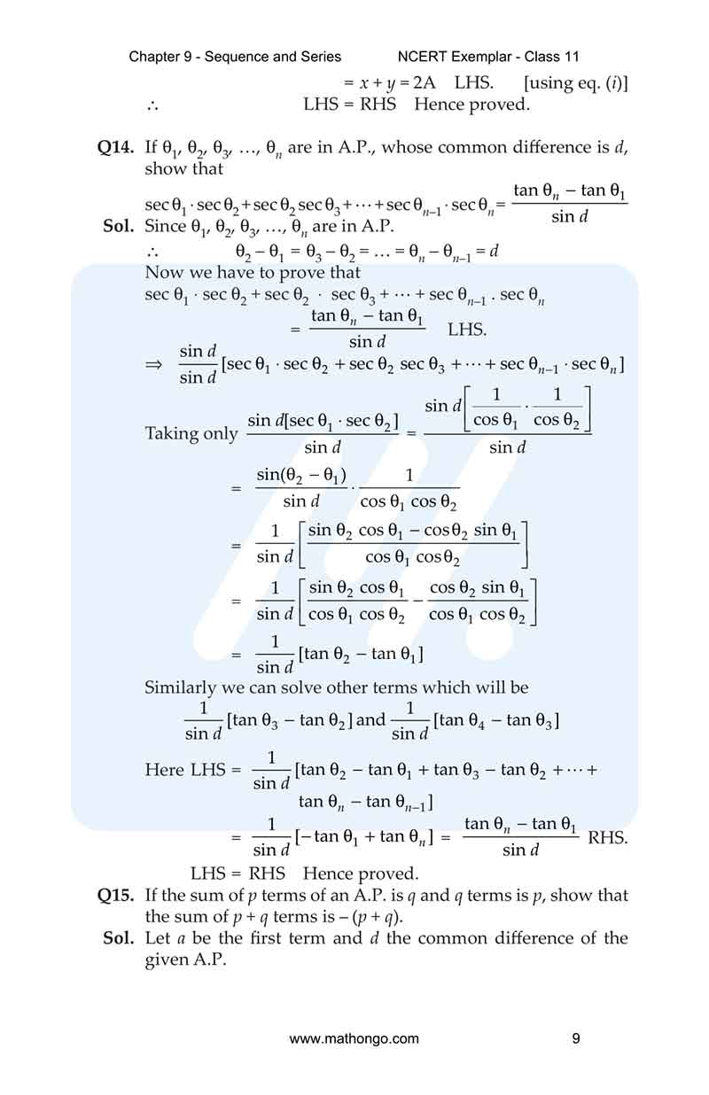 NCERT Exemplar for Class 11 Maths Chapter 9 – MathonGo