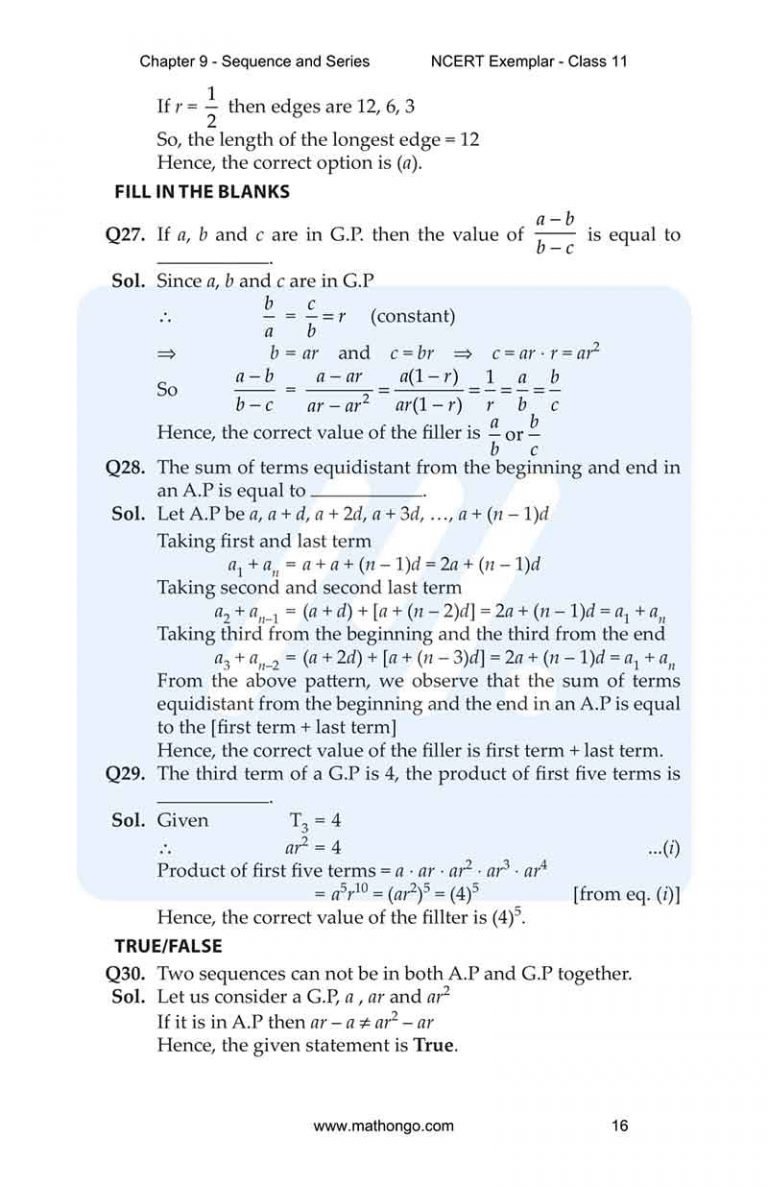 NCERT Exemplar for Class 11 Maths Chapter 9 – MathonGo