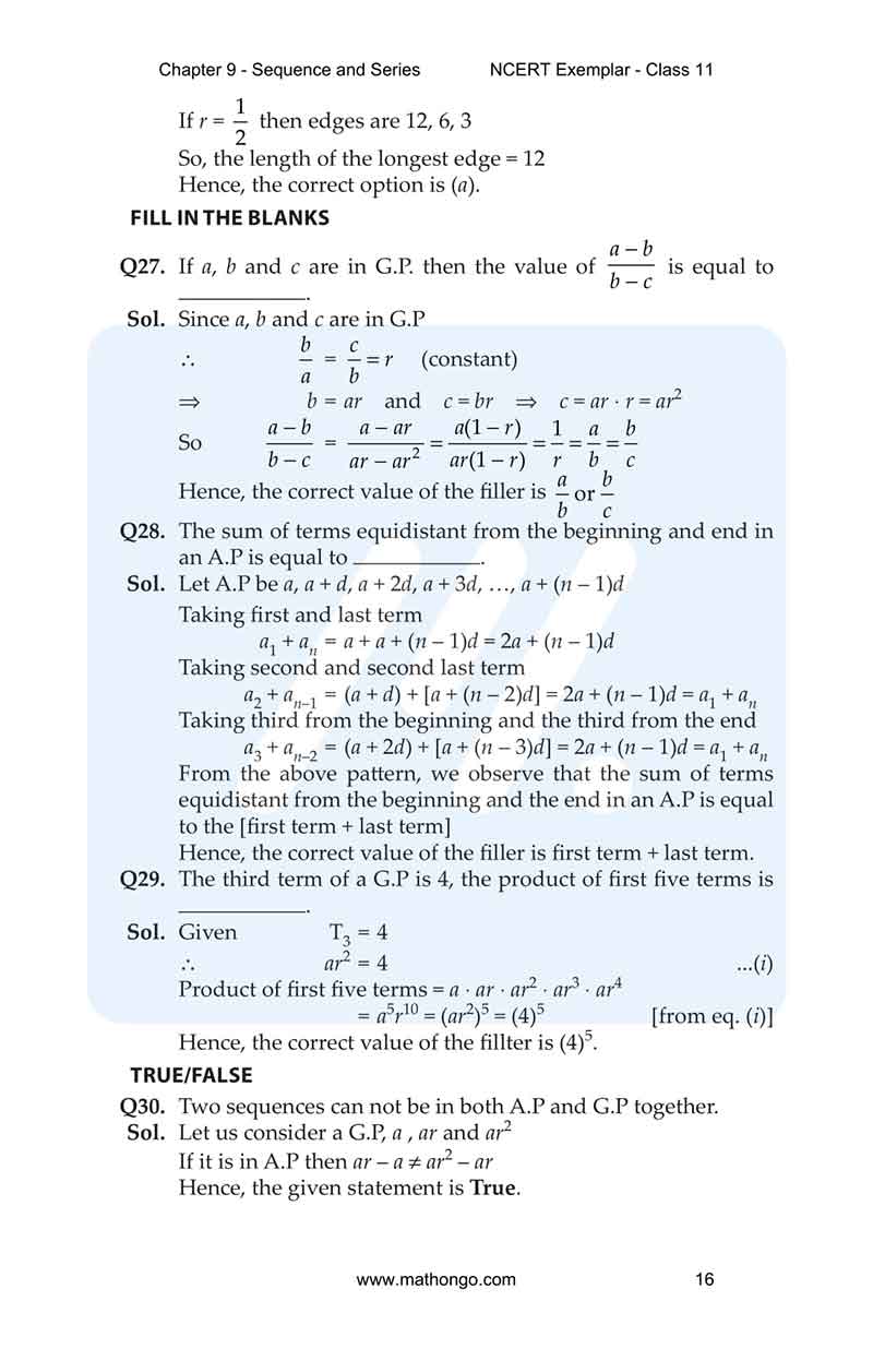 NCERT Exemplar for Class 11 Maths Chapter 9 – MathonGo