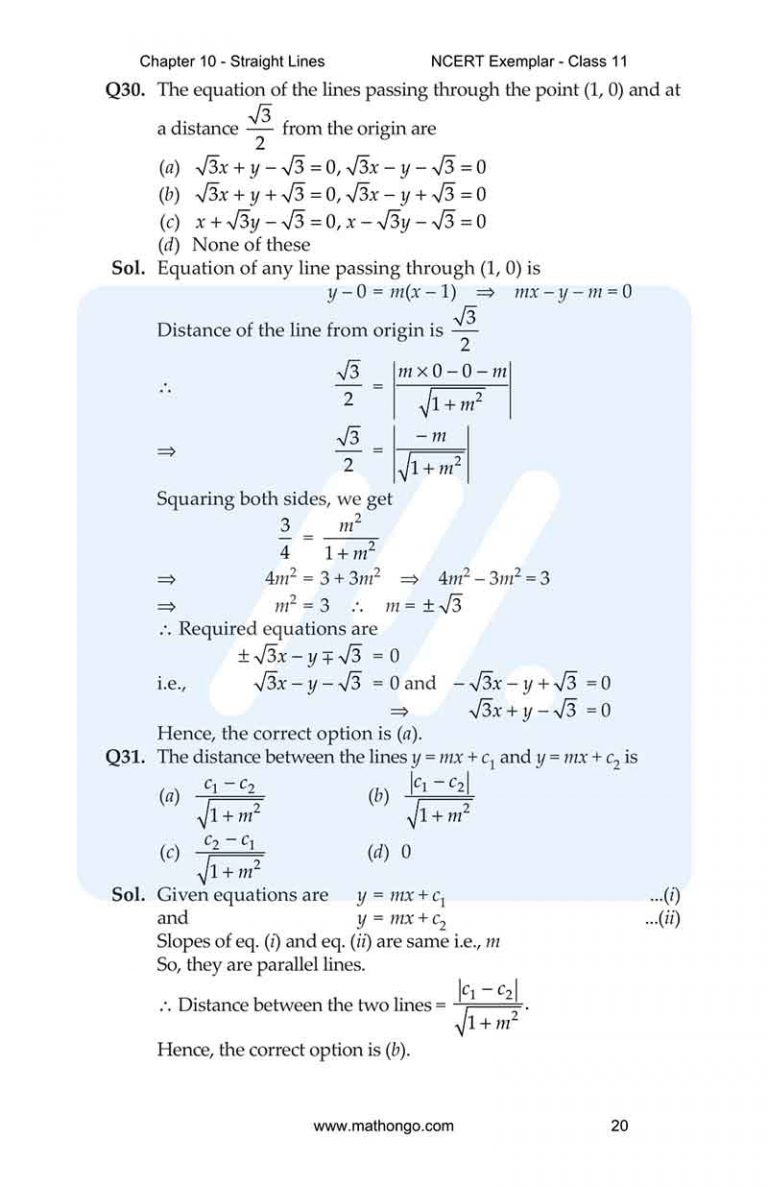 NCERT Exemplar for Class 11 Maths Chapter 10 – MathonGo