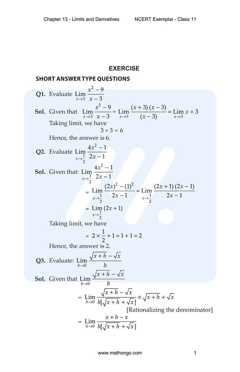 NCERT Exemplar for Class 11 Maths Chapter 13 – MathonGo