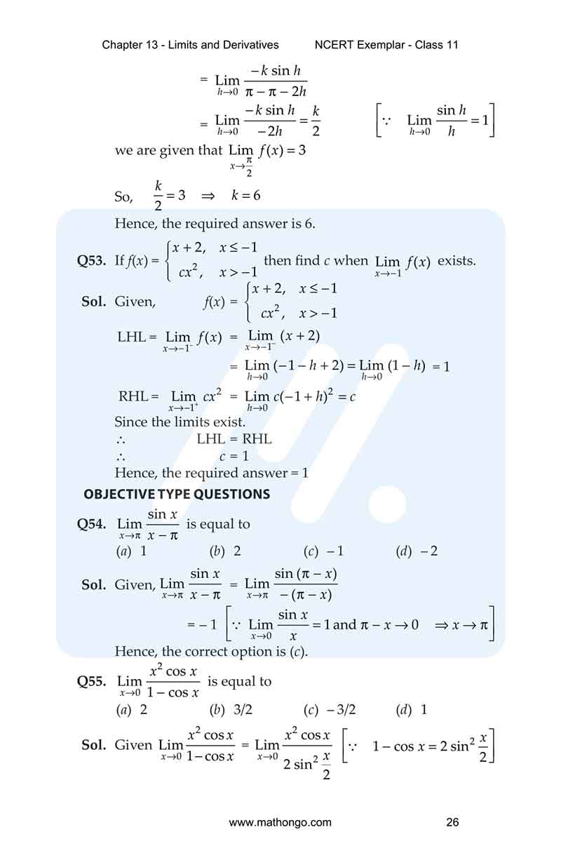 NCERT Exemplar for Class 11 Maths Chapter 13 – MathonGo