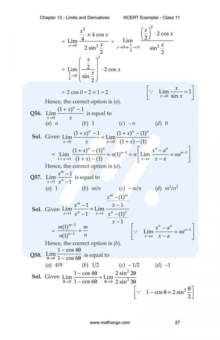 NCERT Exemplar for Class 11 Maths Chapter 13 – MathonGo