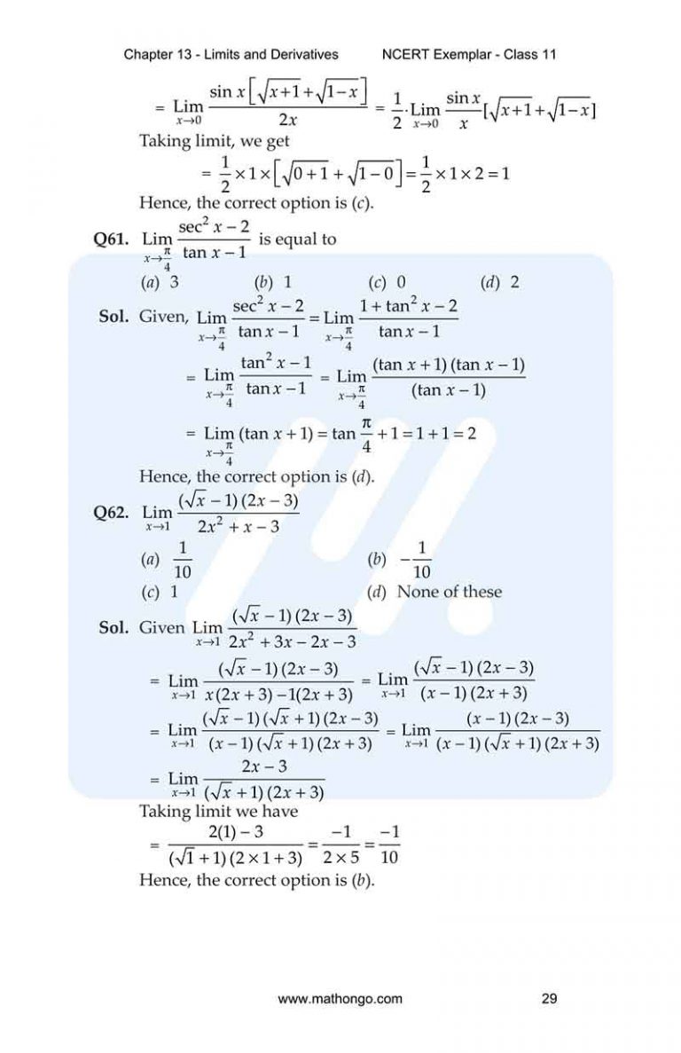 NCERT Exemplar for Class 11 Maths Chapter 13 – MathonGo