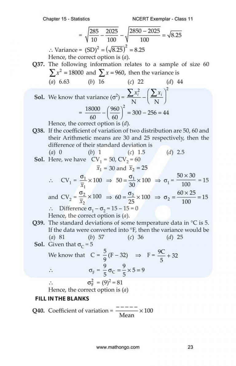 NCERT Exemplar for Class 11 Maths Chapter 15 – MathonGo