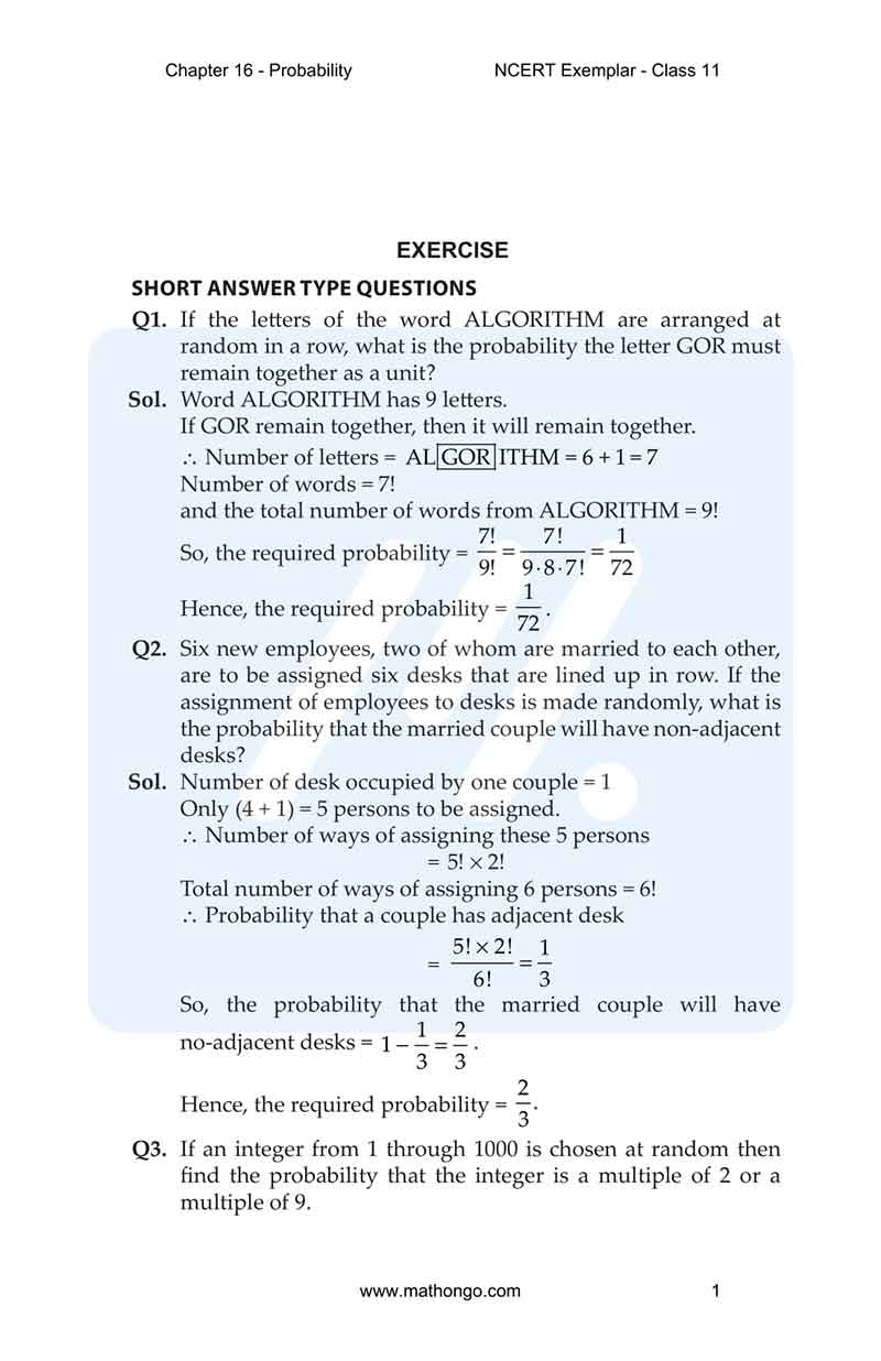 NCERT Exemplar for Class 11 Maths Chapter 16 – MathonGo