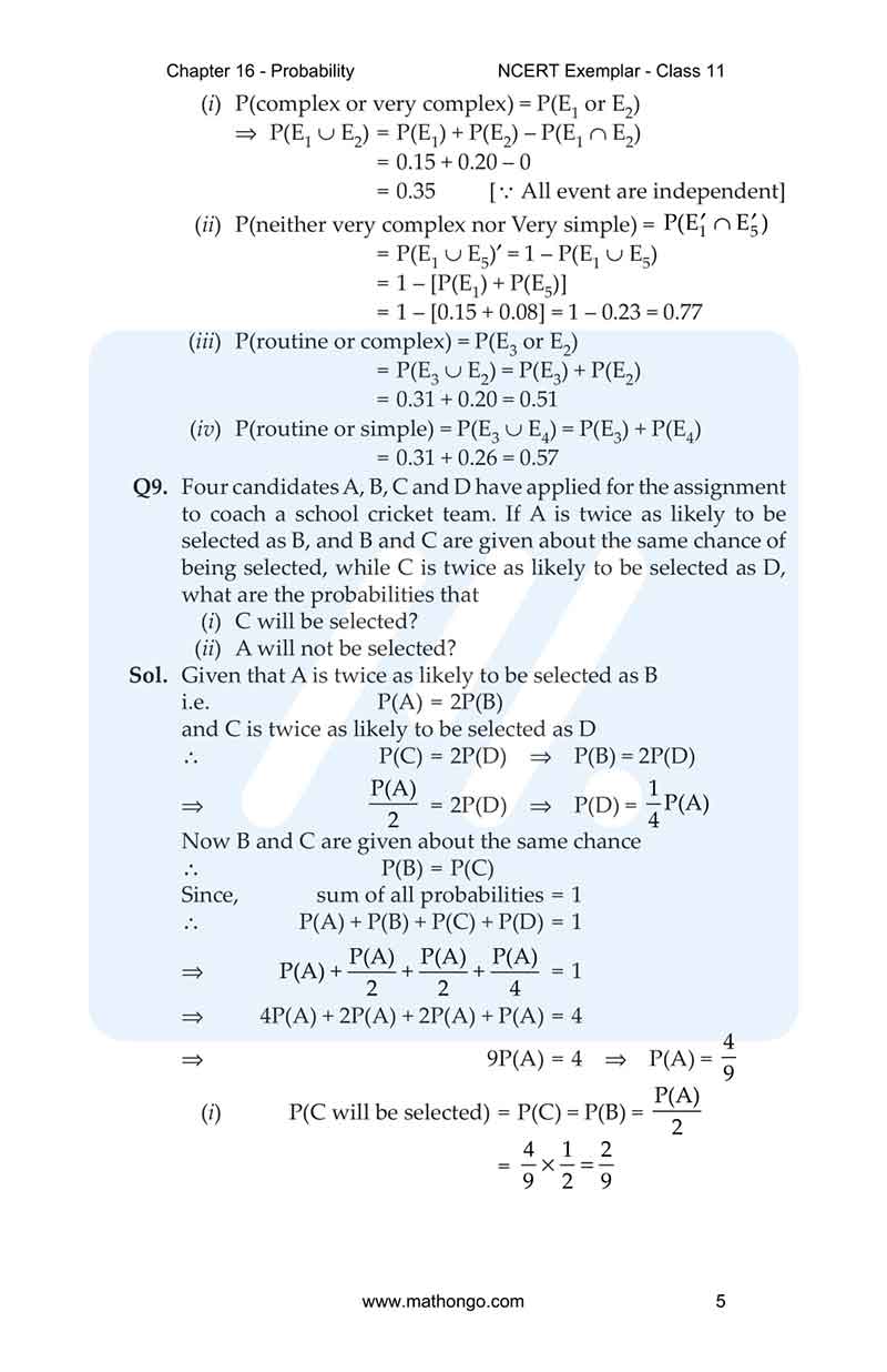 NCERT Exemplar for Class 11 Maths Chapter 16 – MathonGo