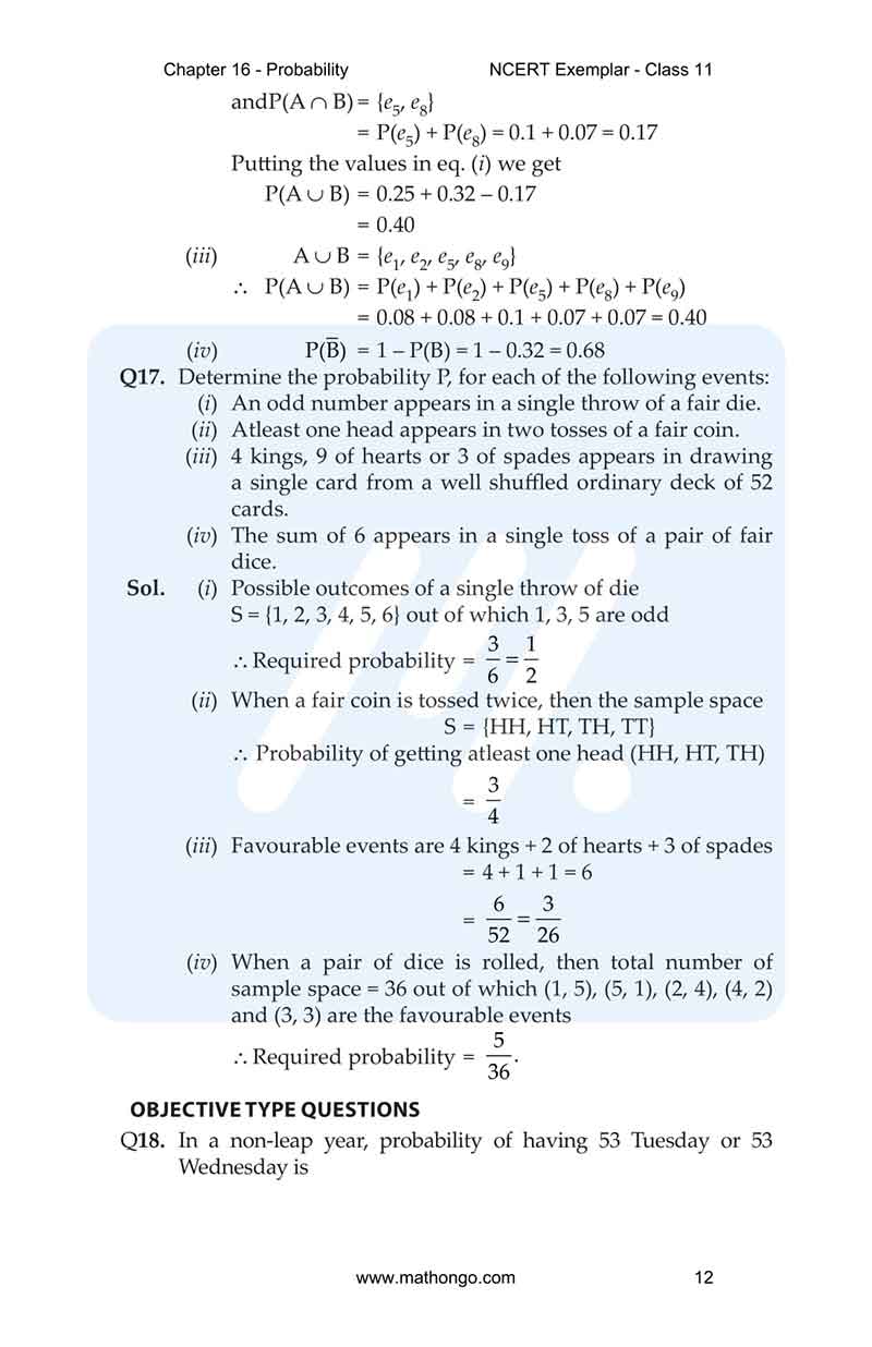 NCERT Exemplar for Class 11 Maths Chapter 16 – MathonGo