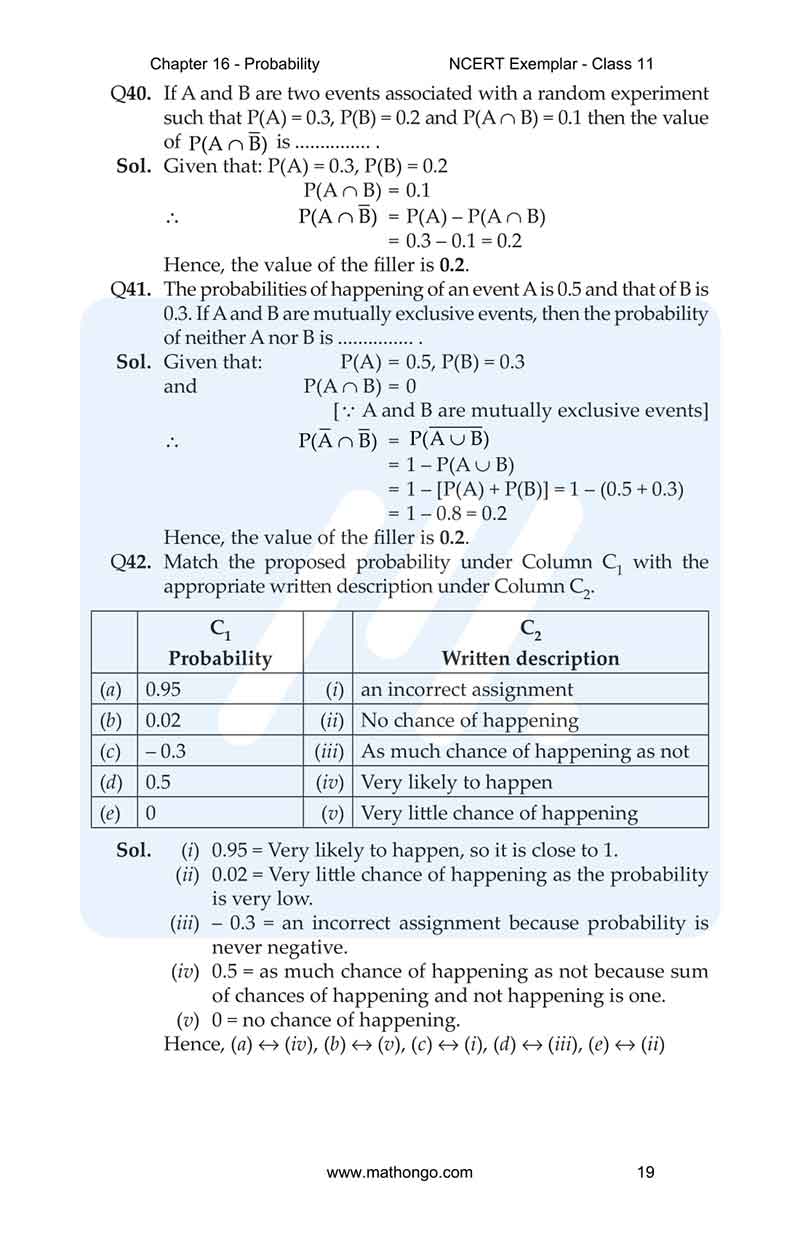 NCERT Exemplar for Class 11 Maths Chapter 16 – MathonGo