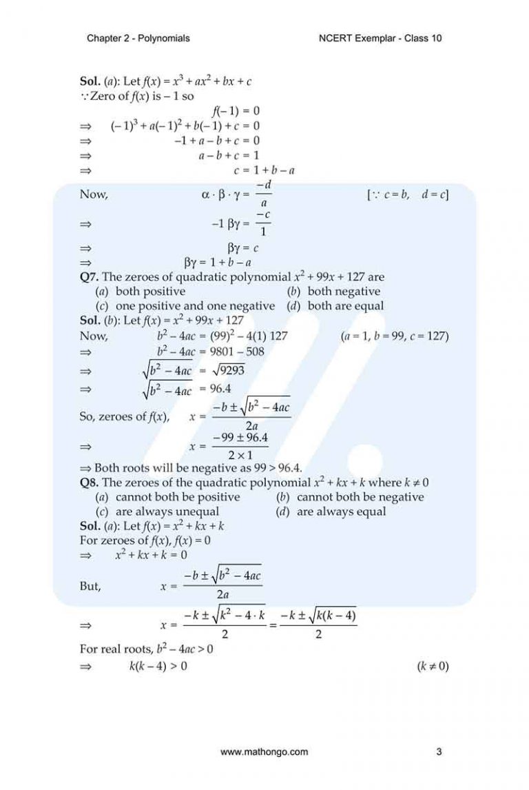 NCERT Exemplar for Class 10 Maths Chapter 2 – MathonGo