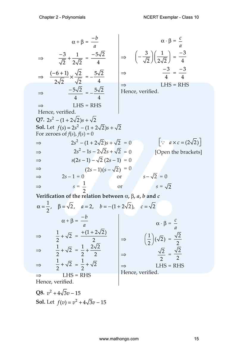 NCERT Exemplar for Class 10 Maths Chapter 2 – MathonGo