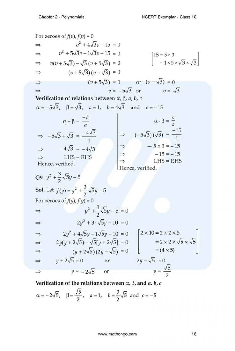 NCERT Exemplar for Class 10 Maths Chapter 2 – MathonGo