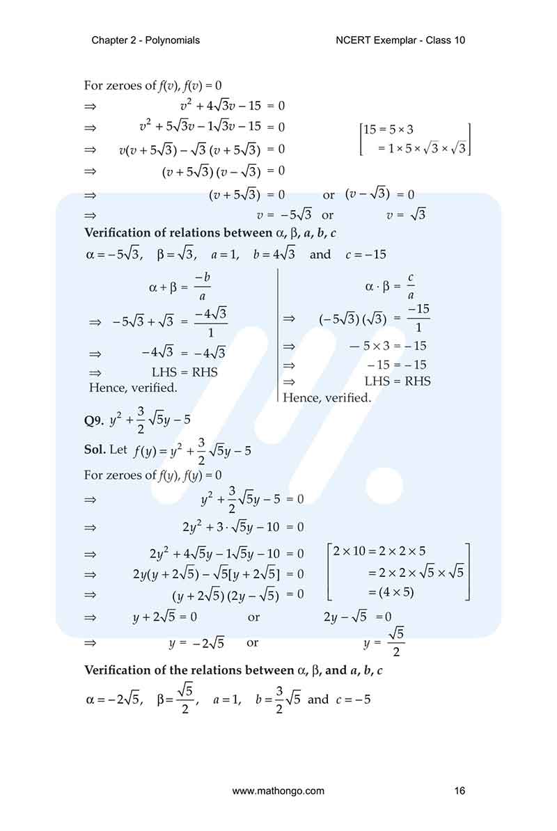 NCERT Exemplar for Class 10 Maths Chapter 2 – MathonGo