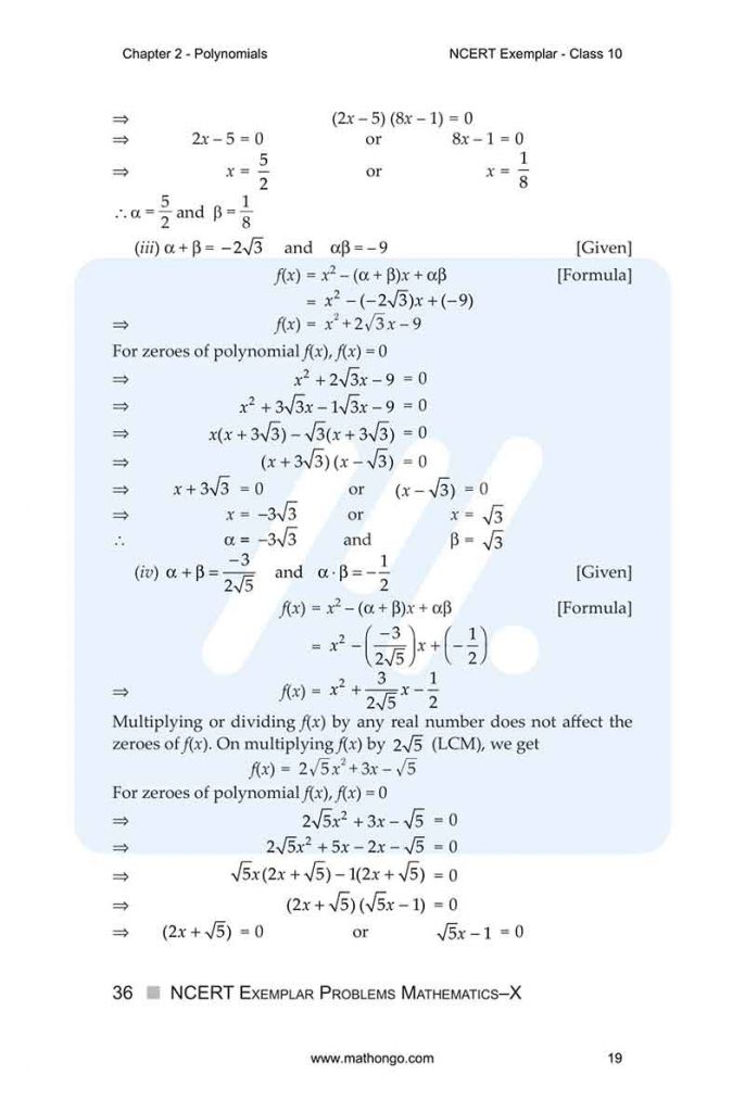 NCERT Exemplar For Class 10 Maths Chapter 2 MathonGo