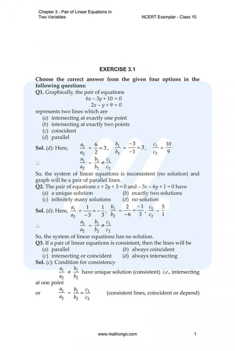 NCERT Exemplar for Class 10 Maths Chapter 3 – MathonGo