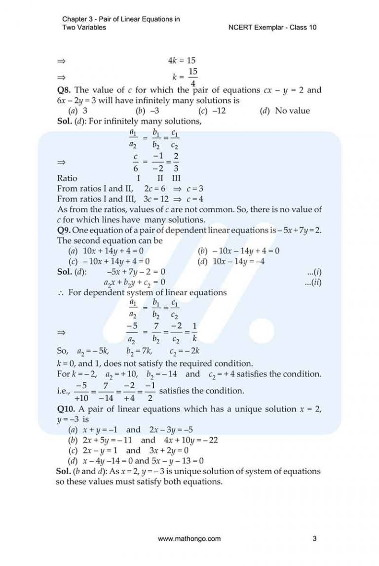 NCERT Exemplar for Class 10 Maths Chapter 3 – MathonGo