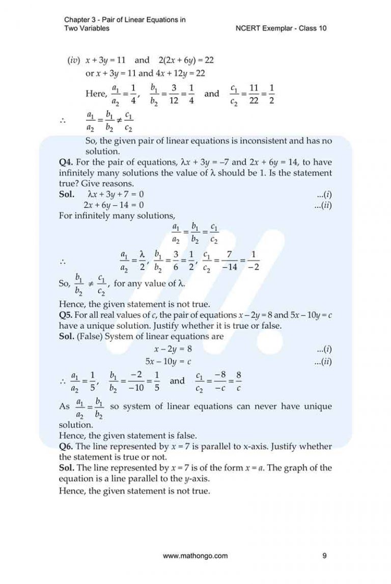 NCERT Exemplar for Class 10 Maths Chapter 3 – MathonGo