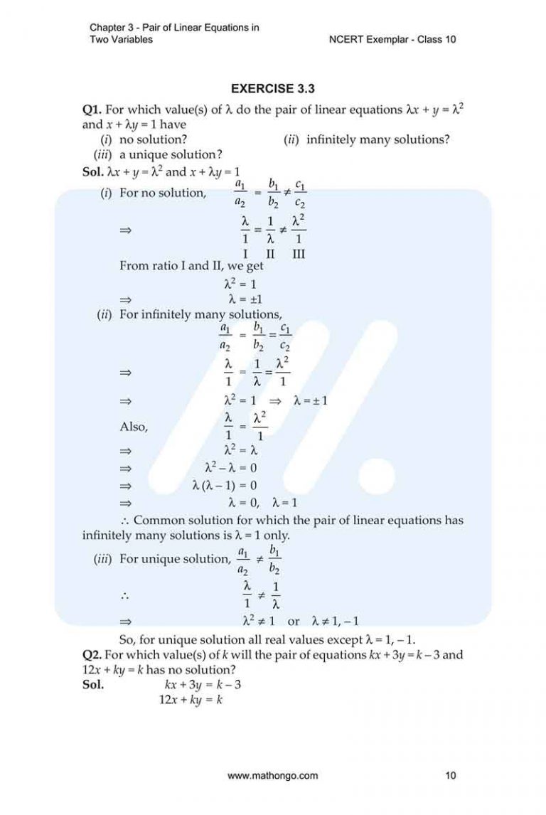 NCERT Exemplar for Class 10 Maths Chapter 3 – MathonGo