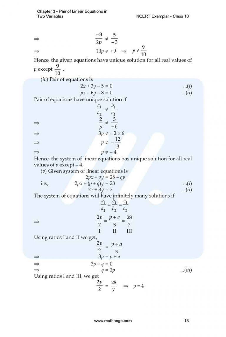 NCERT Exemplar for Class 10 Maths Chapter 3 – MathonGo