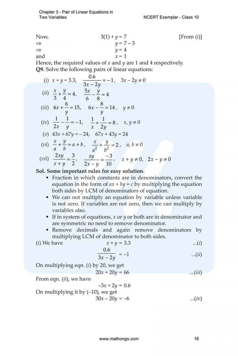 NCERT Exemplar for Class 10 Maths Chapter 3 – MathonGo