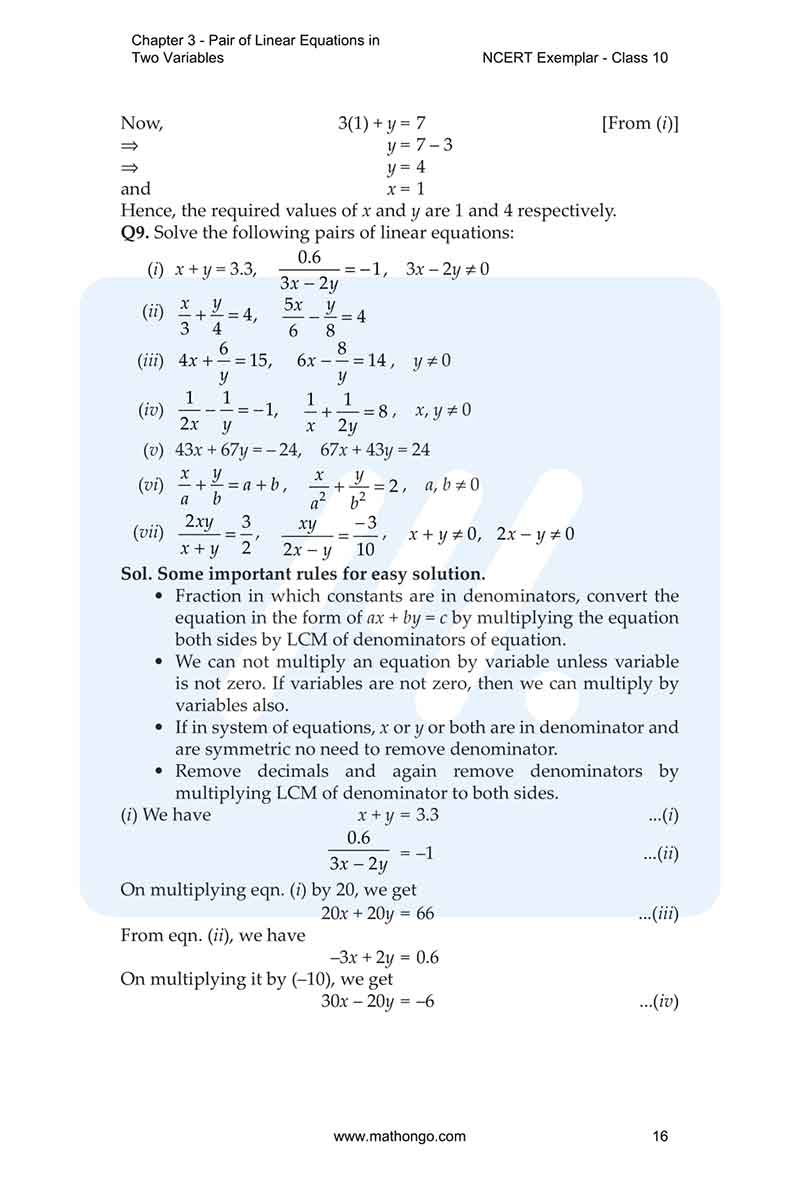 NCERT Exemplar for Class 10 Maths Chapter 3 – MathonGo