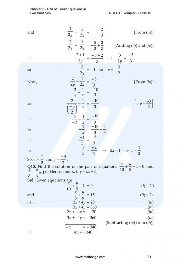 NCERT Exemplar for Class 10 Maths Chapter 3 – MathonGo