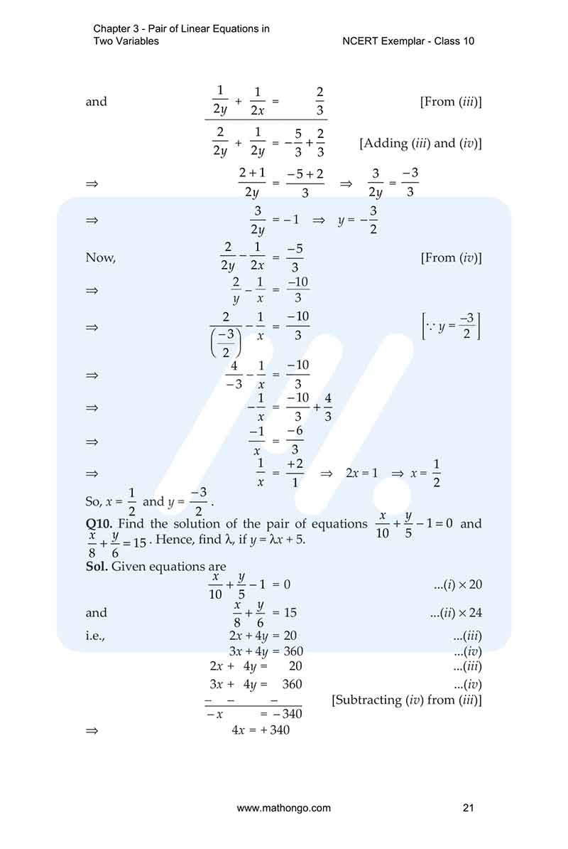 NCERT Exemplar for Class 10 Maths Chapter 3 – MathonGo