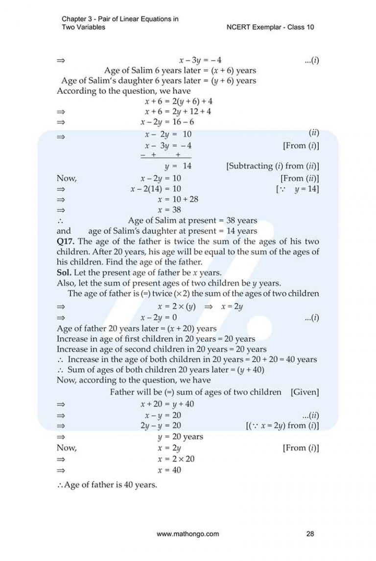 NCERT Exemplar for Class 10 Maths Chapter 3 – MathonGo