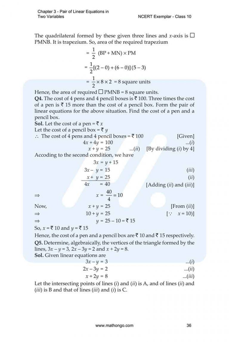 NCERT Exemplar for Class 10 Maths Chapter 3 – MathonGo