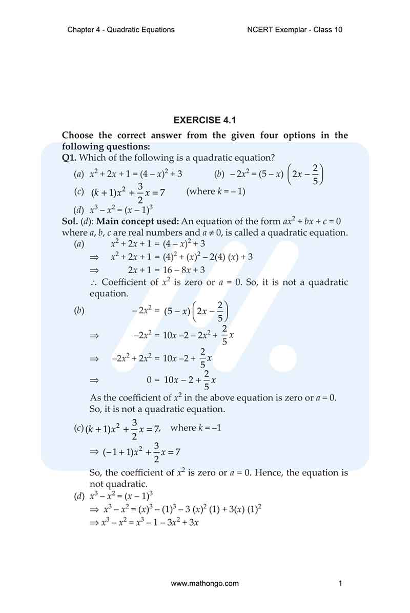 NCERT Exemplar for Class 10 Maths Chapter 4 – MathonGo