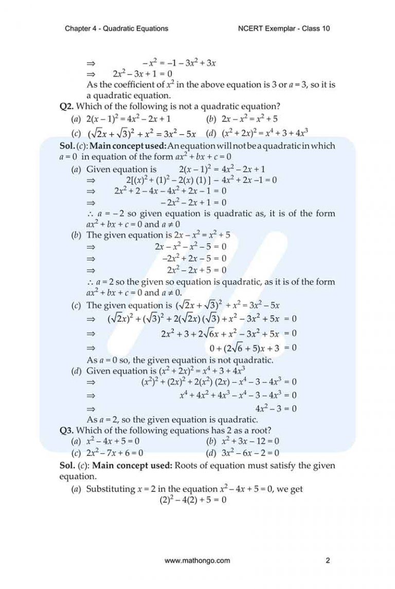 NCERT Exemplar for Class 10 Maths Chapter 4 – MathonGo