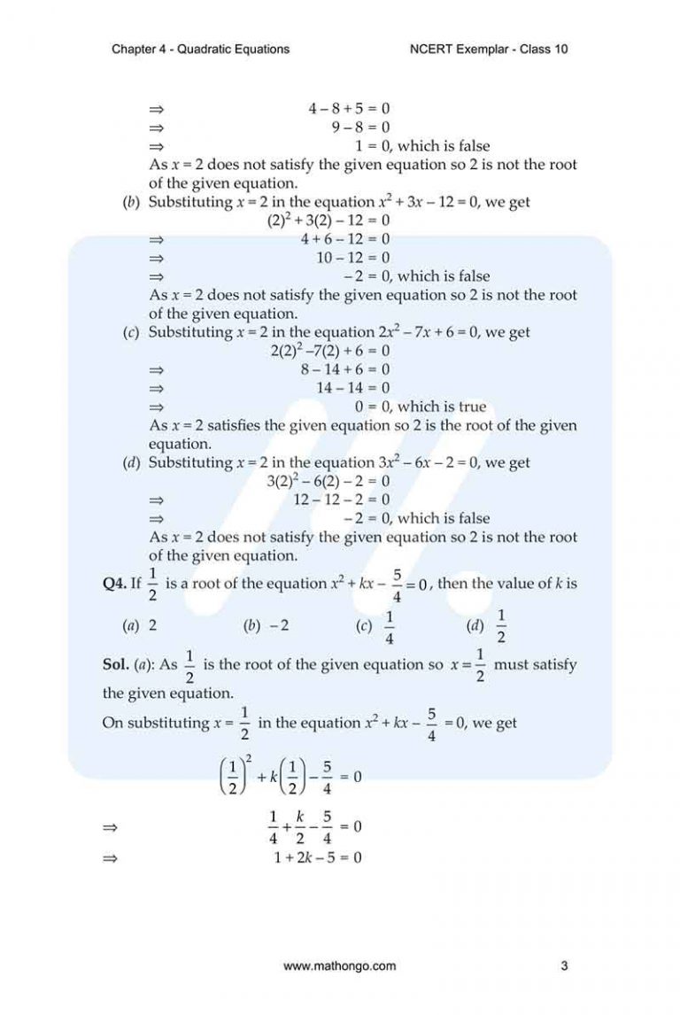 NCERT Exemplar for Class 10 Maths Chapter 4 – MathonGo