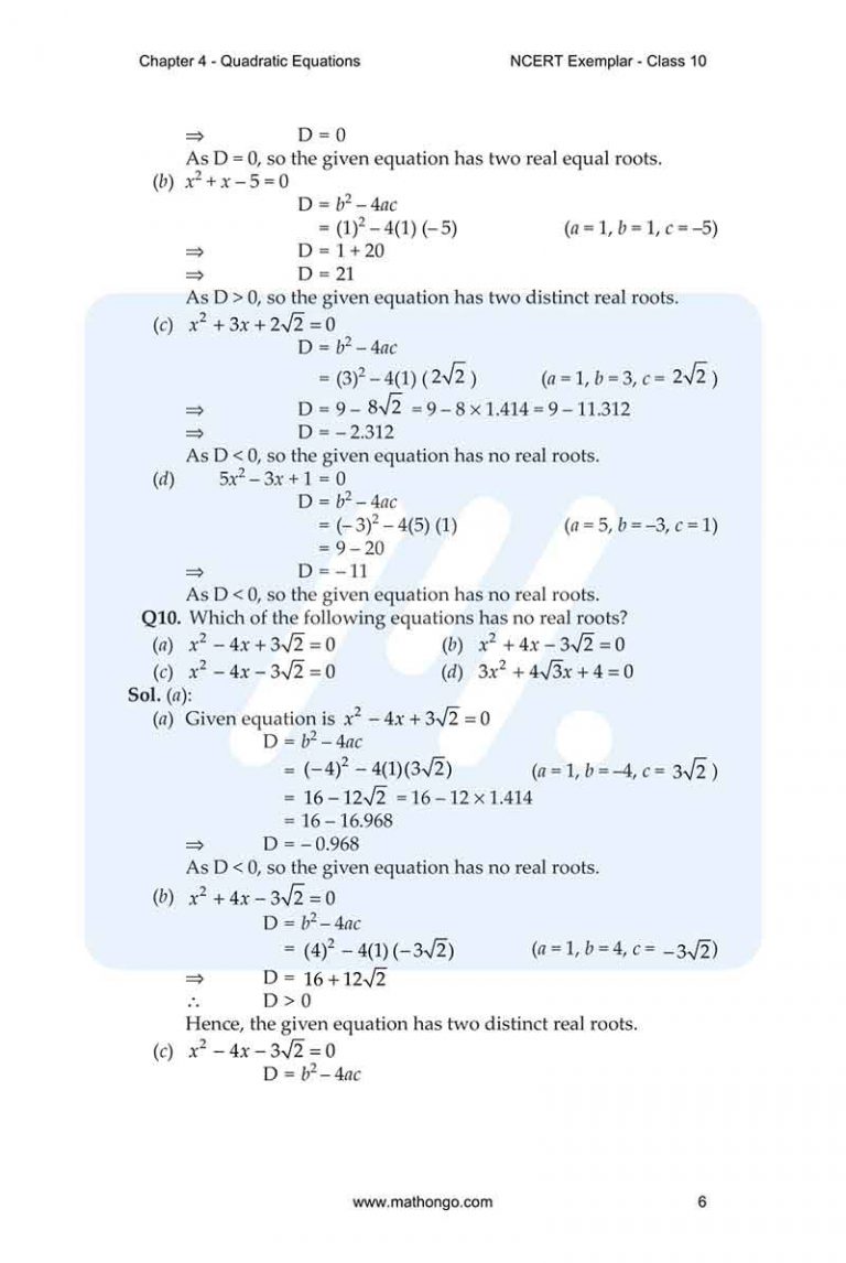 NCERT Exemplar for Class 10 Maths Chapter 4 – MathonGo