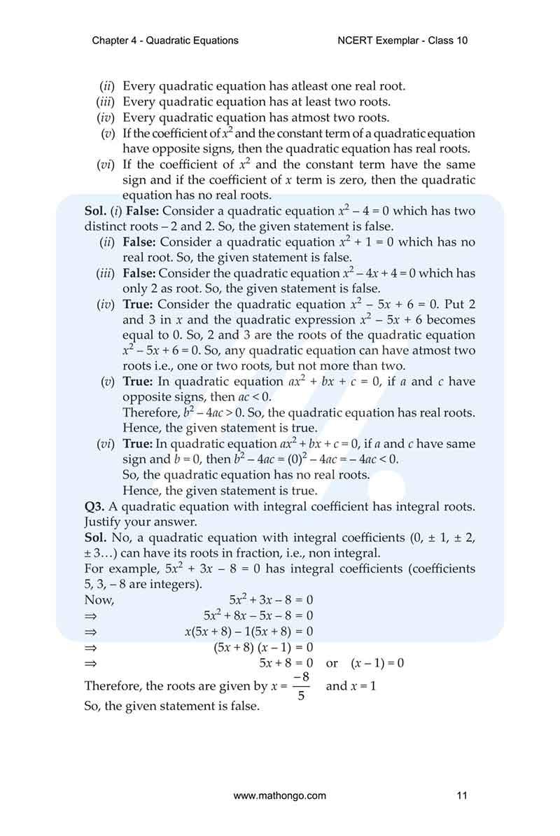 NCERT Exemplar for Class 10 Maths Chapter 4 – MathonGo