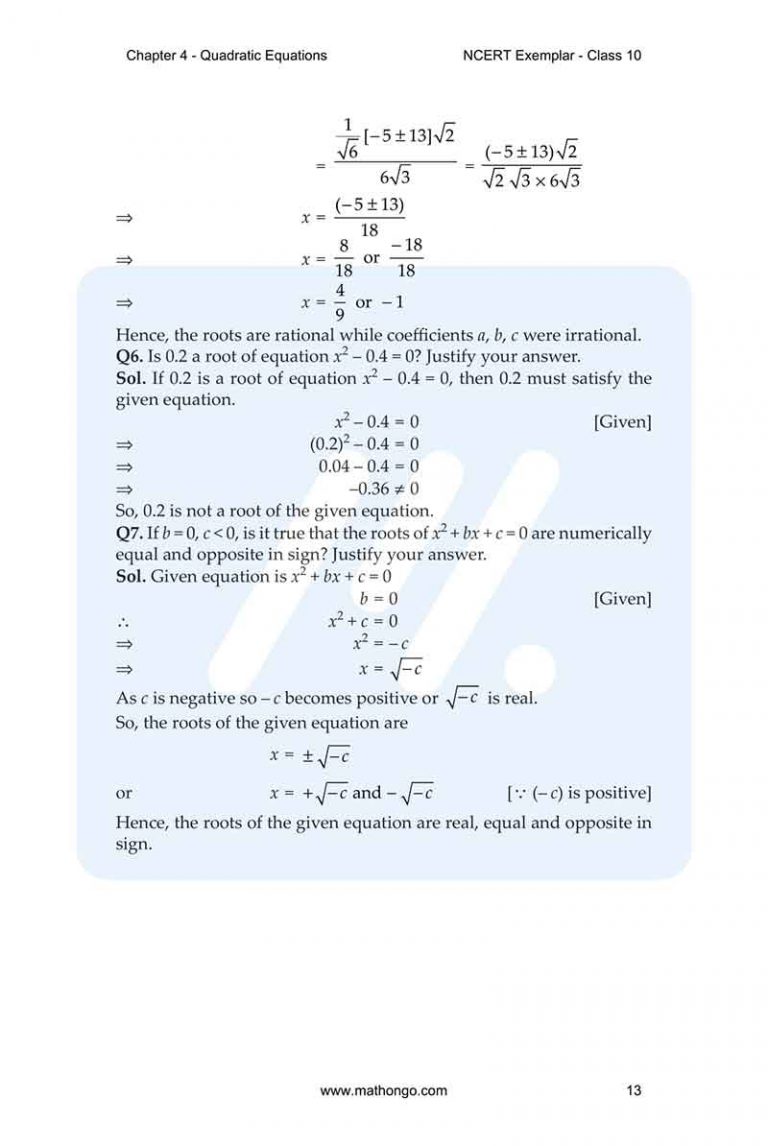NCERT Exemplar for Class 10 Maths Chapter 4 – MathonGo