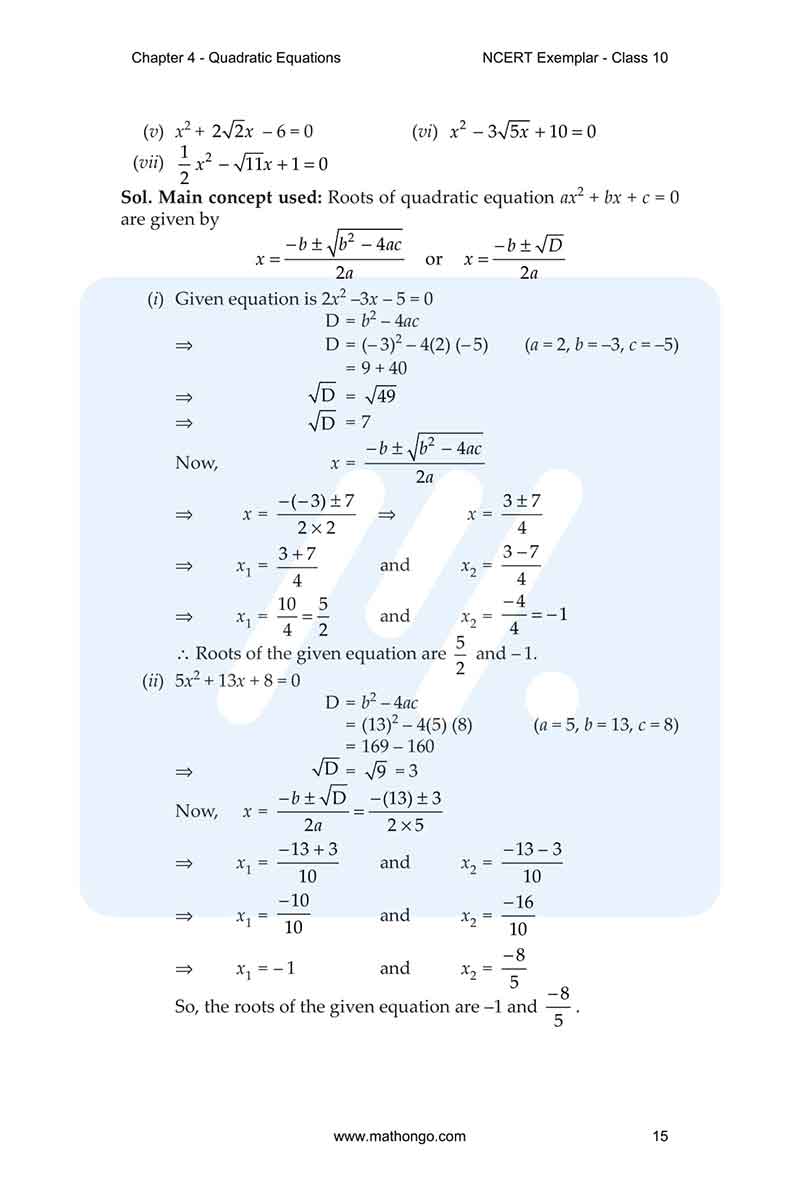 NCERT Exemplar for Class 10 Maths Chapter 4 – MathonGo