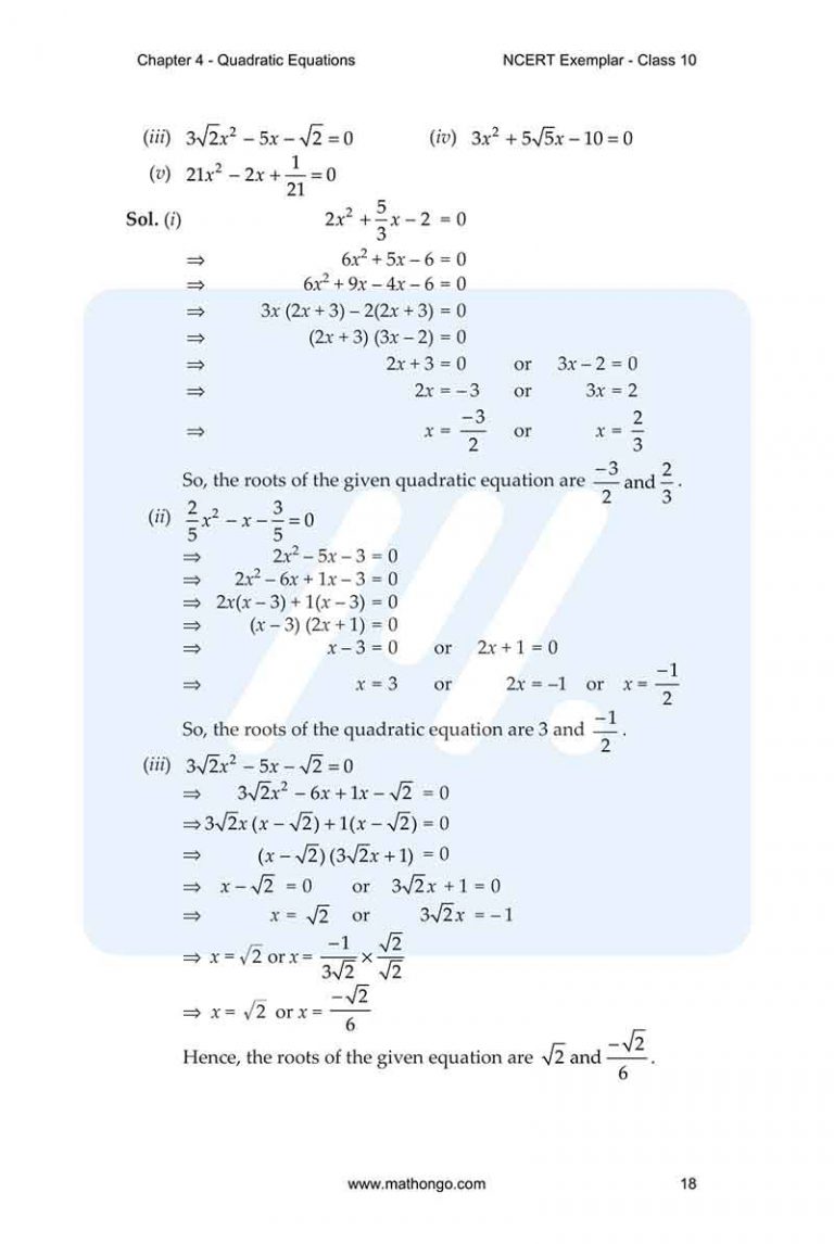 NCERT Exemplar for Class 10 Maths Chapter 4 – MathonGo
