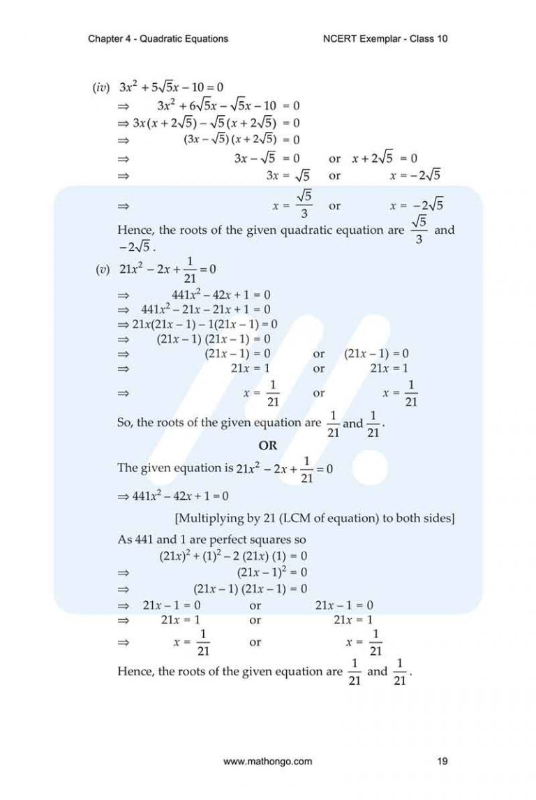 NCERT Exemplar for Class 10 Maths Chapter 4 – MathonGo