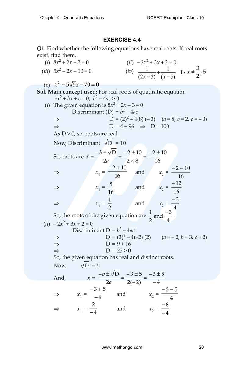 NCERT Exemplar for Class 10 Maths Chapter 4 – MathonGo