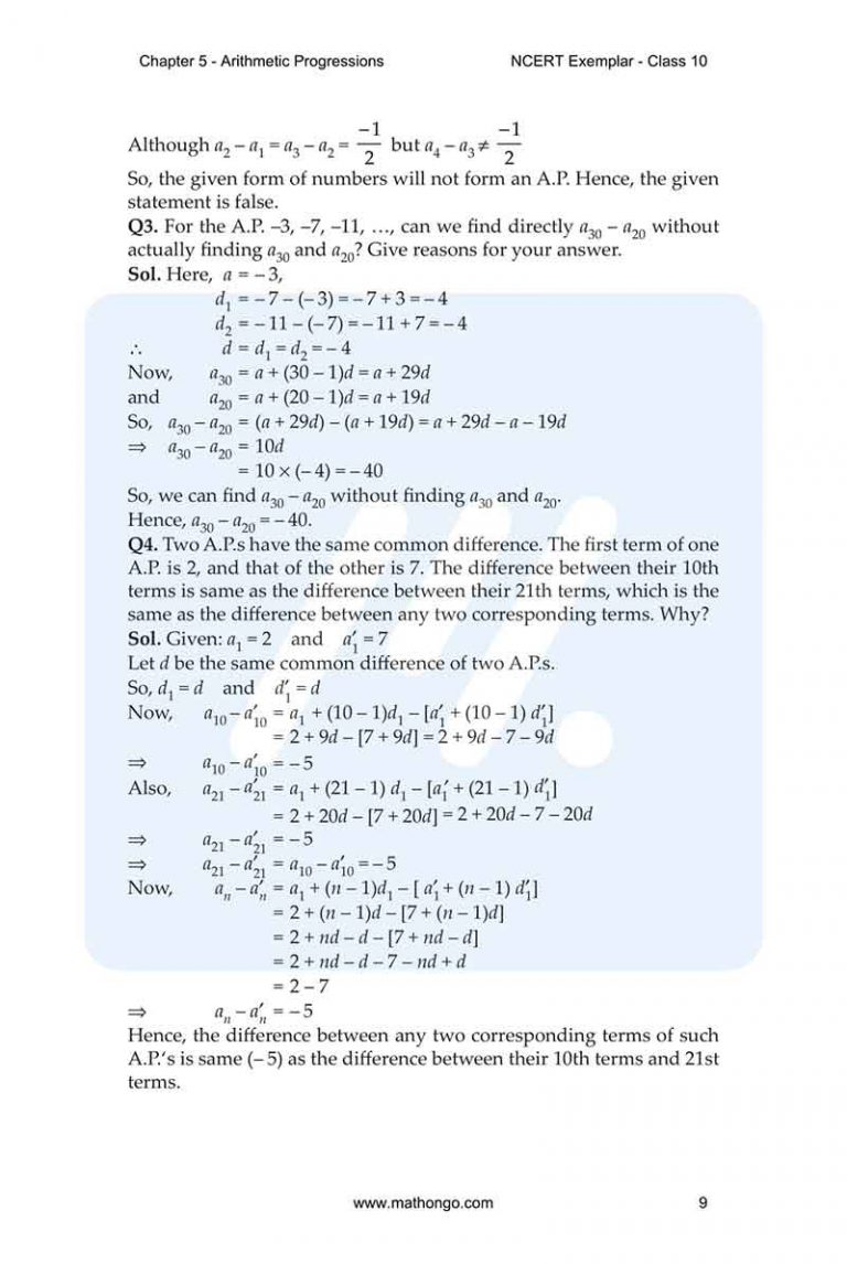 NCERT Exemplar for Class 10 Maths Chapter 5 – MathonGo