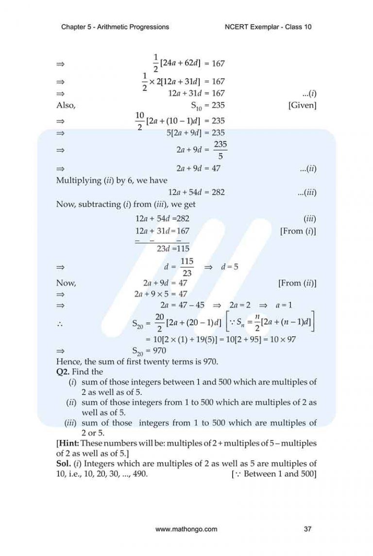 NCERT Exemplar Solutions for Class 10 Maths Chapter 5 - Arithmetic ...