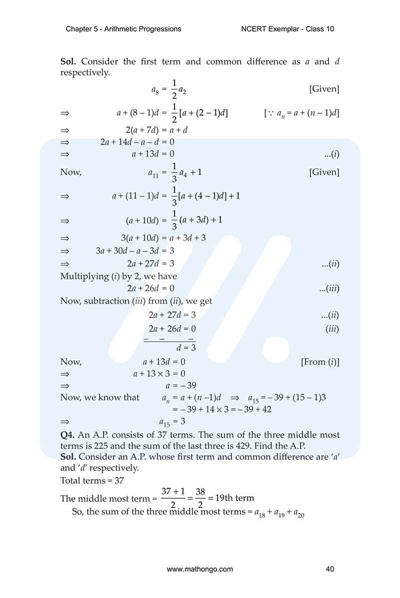 NCERT Exemplar Solutions for Class 10 Maths Chapter 5 - Arithmetic Progressions