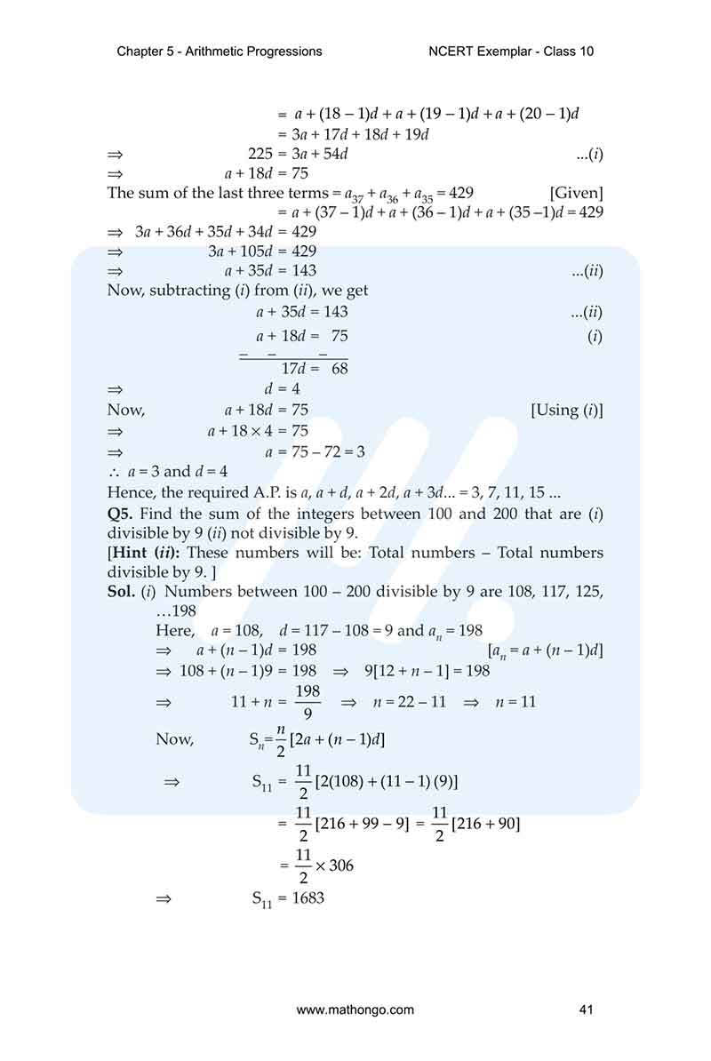 NCERT Exemplar Solutions for Class 10 Maths Chapter 5 - Arithmetic Progressions
