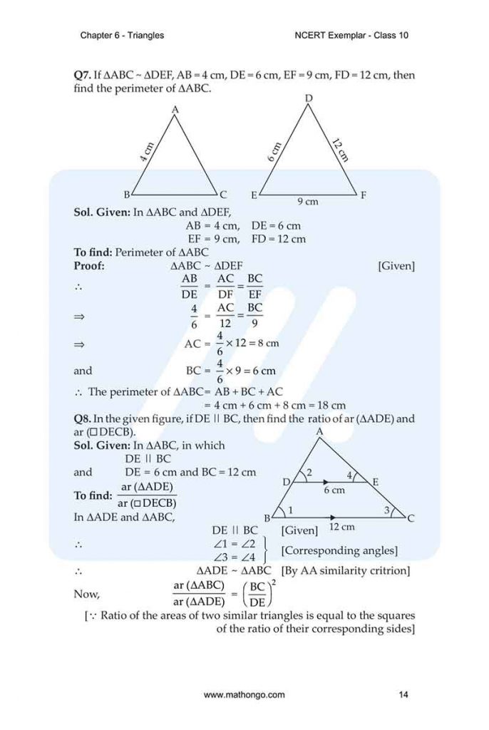 NCERT Exemplar Solutions For Class 10 Maths Chapter 6 Triangles