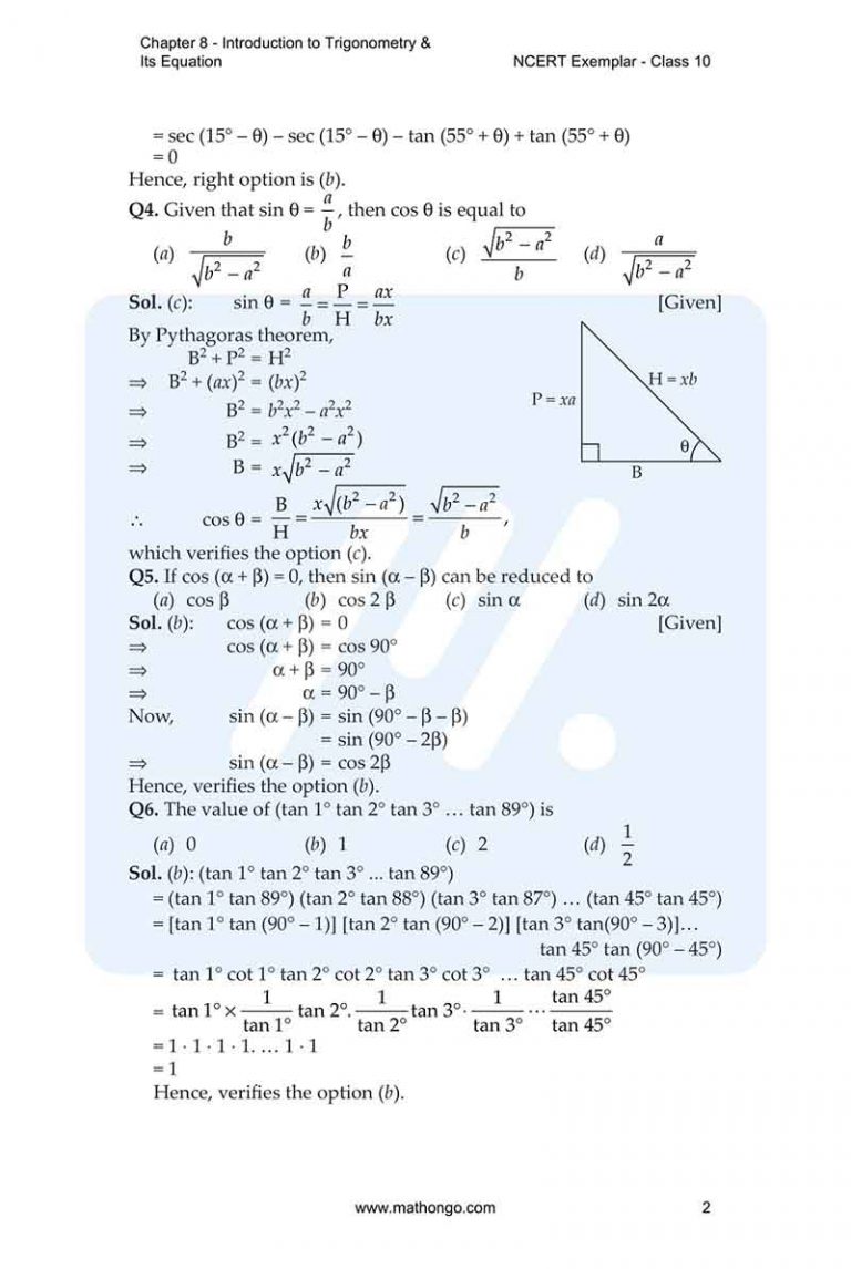 NCERT Exemplar for Class 10 Maths Chapter 8 – MathonGo